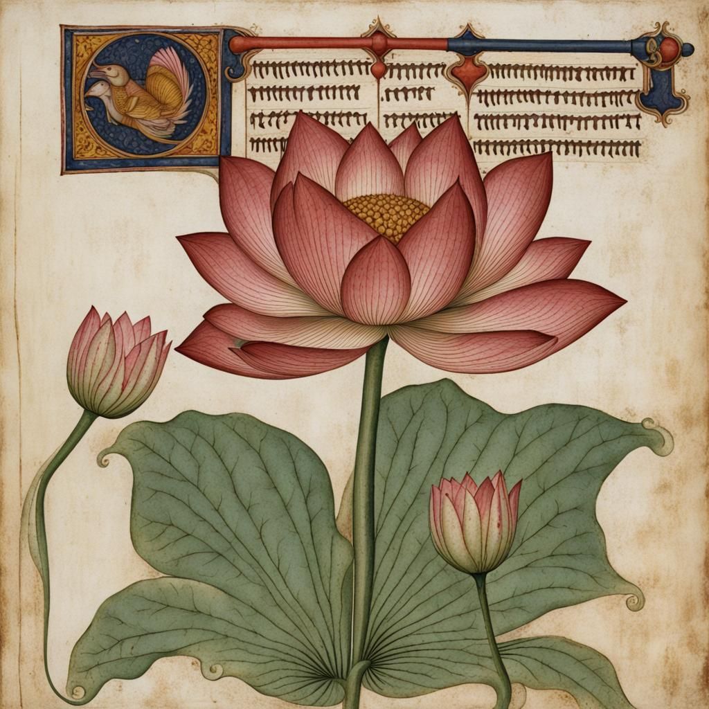 medieval manuscript lotus - AI Generated Artwork - NightCafe Creator
