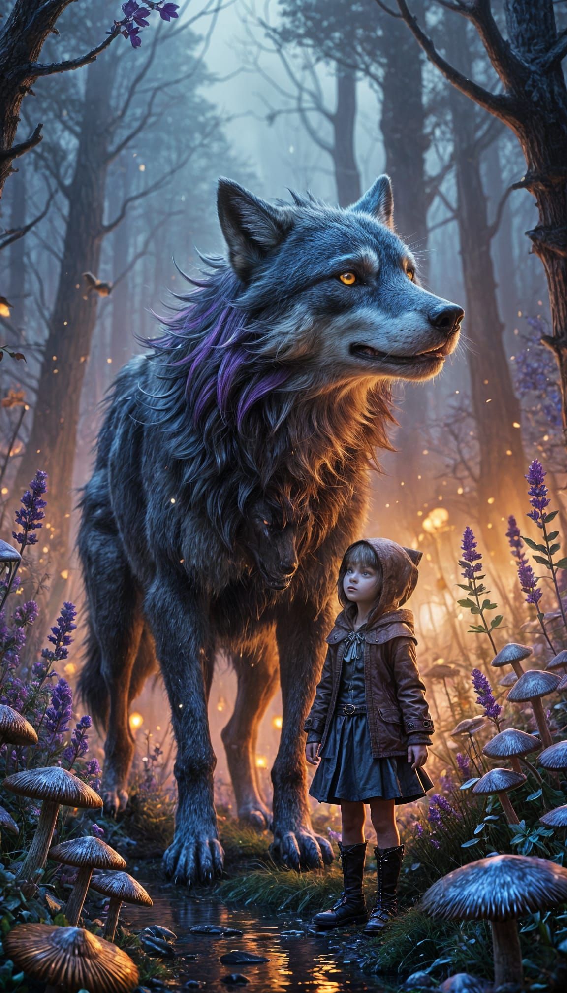 "The Woodland Protector" - Whimsical Wolf and Girl Encounter...