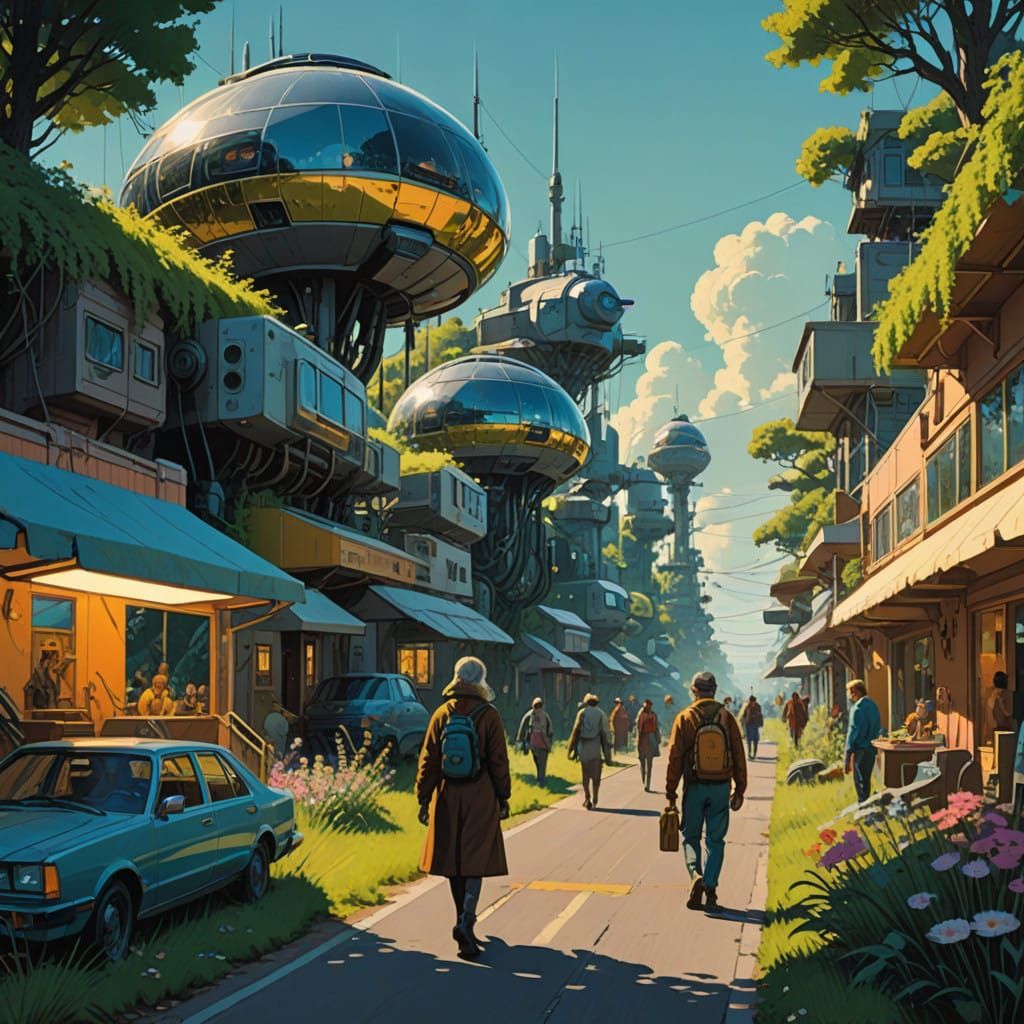 Solarpunk village street - Solarpunk village street