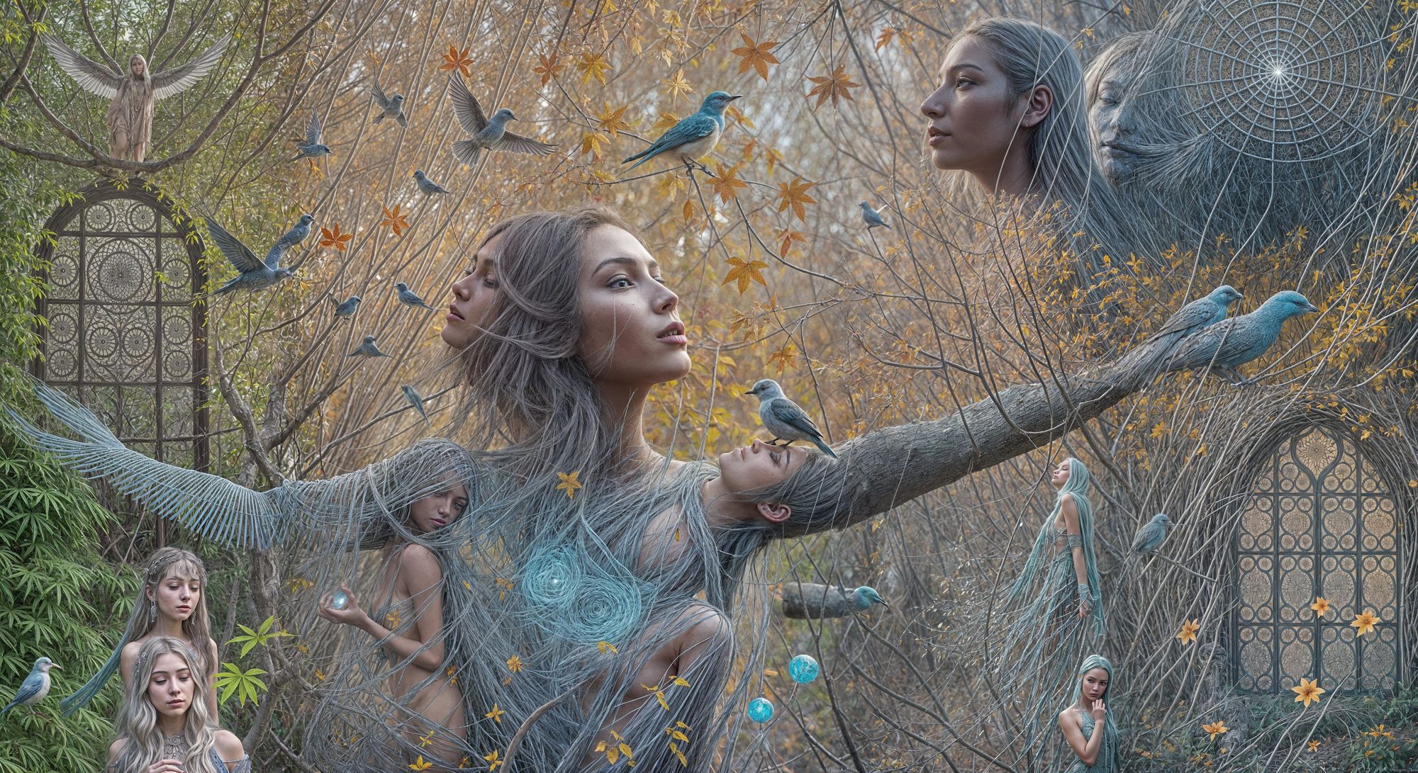 A mystical shaman, her skin like burnt ice reveals a bioluminescent ...