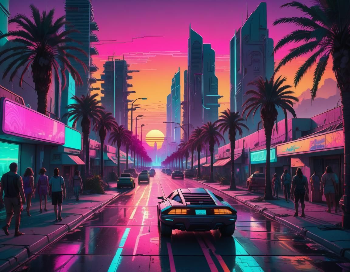 Synthwave Cityscape - AI Generated Artwork - NightCafe Creator