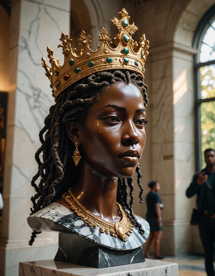 Head bust in the art museum with afrocentric beautiful queen with crown ...