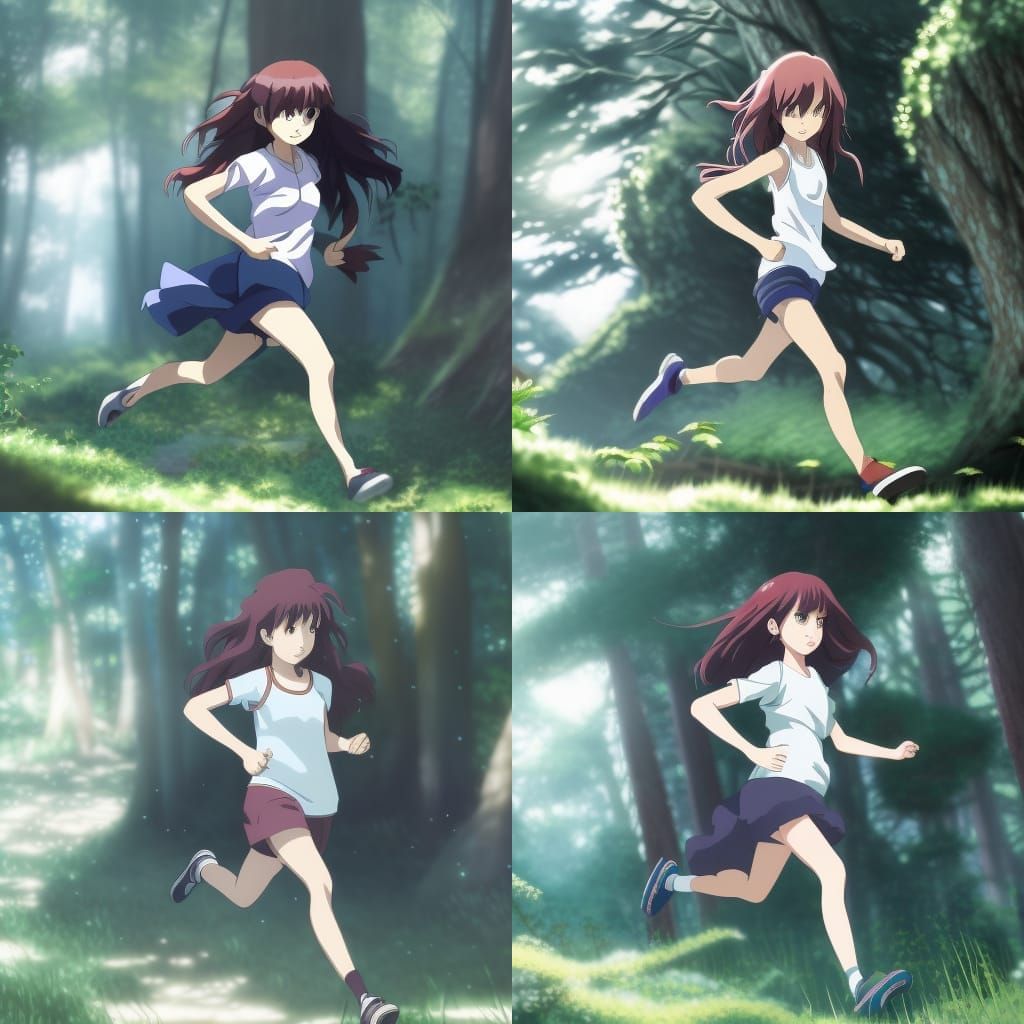 cute beautiful anime girl running through the forests Studio Ghibli ...