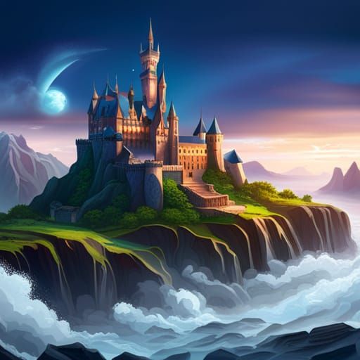 A Disneyesque style fantasy landscape and fairytale castle - AI ...