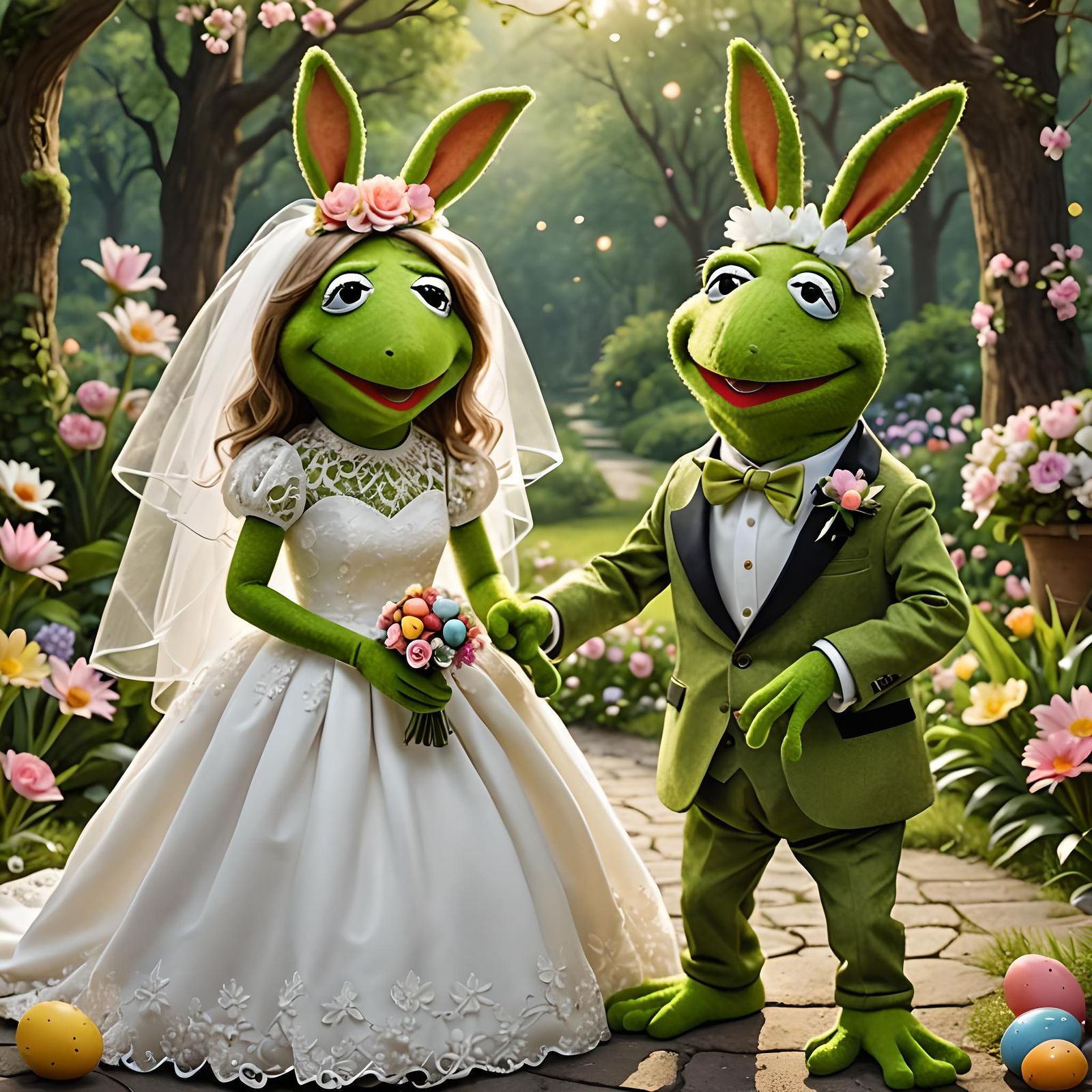 Kermit the Frog and the Easter Bunny on their wedding day , fantastical ...