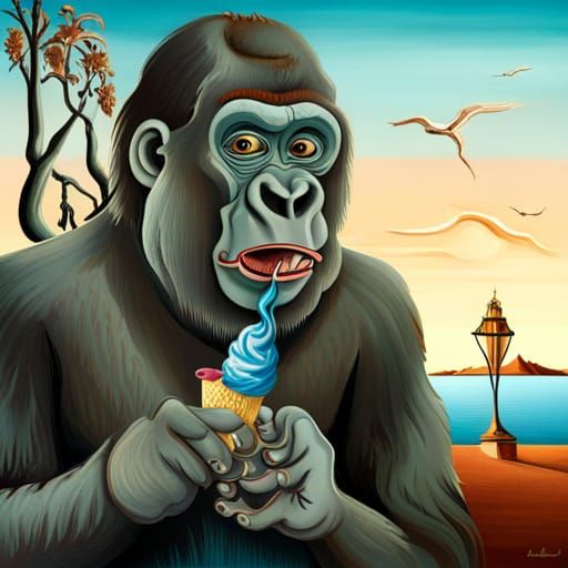A gorilla eating ice cream. Make line art - AI Generated Artwork ...