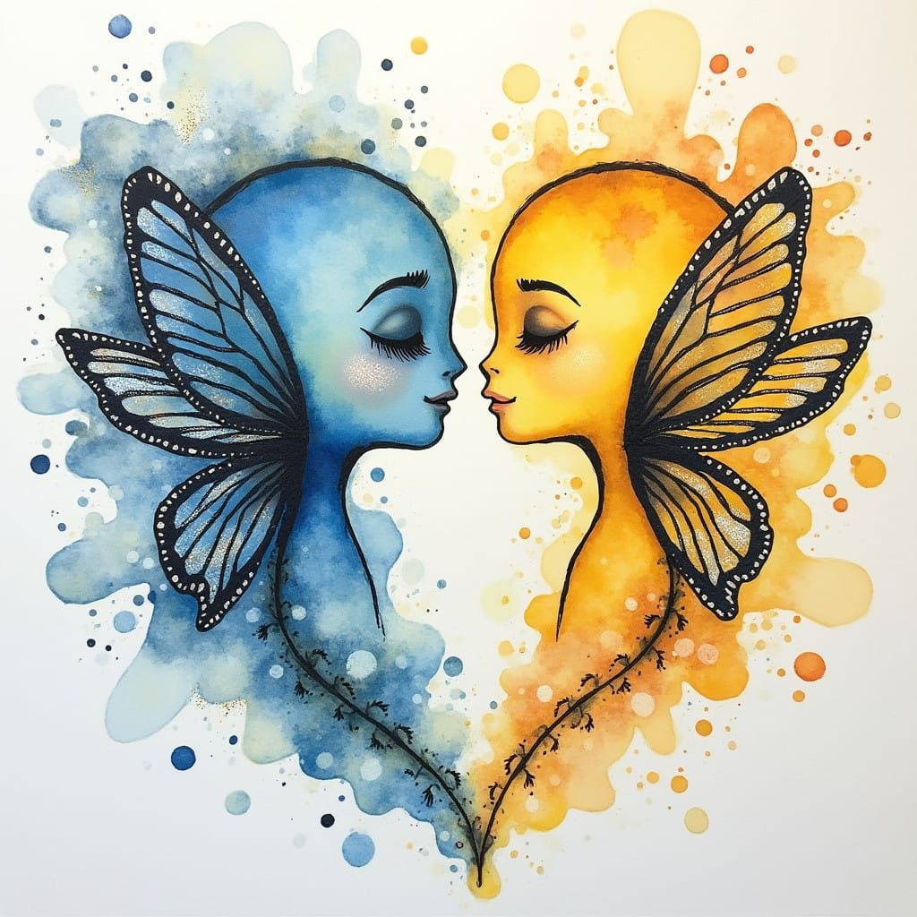 Heartbeats flutter, Eyes meet words stumble, shy s... - AI Art