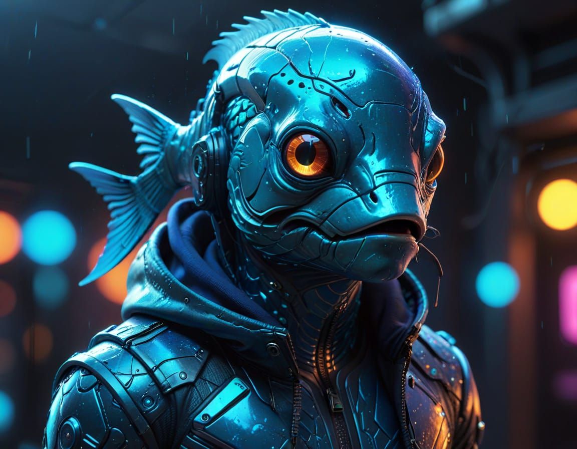 Futuristic Fish in Trendy Outerwear - AI Art