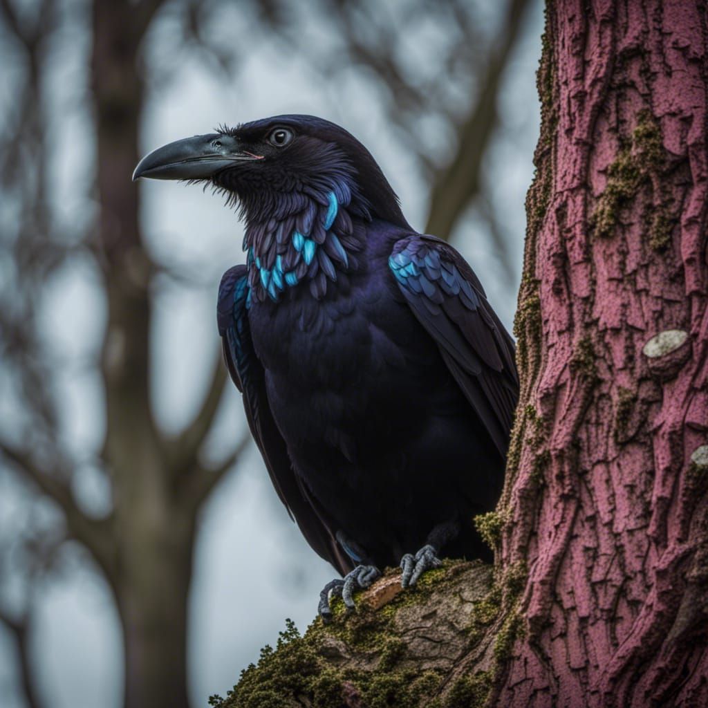 neon raven on a tree - AI Generated Artwork - NightCafe Creator