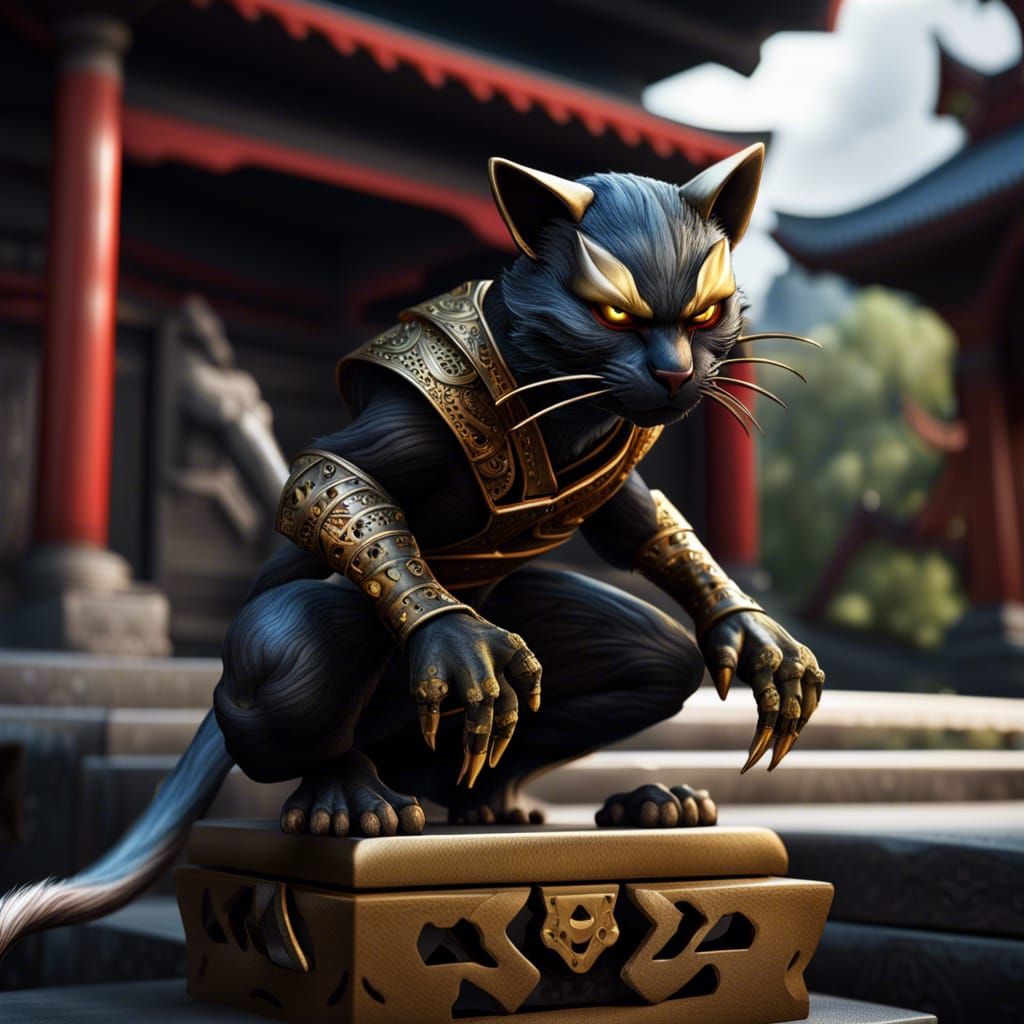 Ninja Hellspawn Cat by todd mcfarlane hyperrealism, airbrush art ...