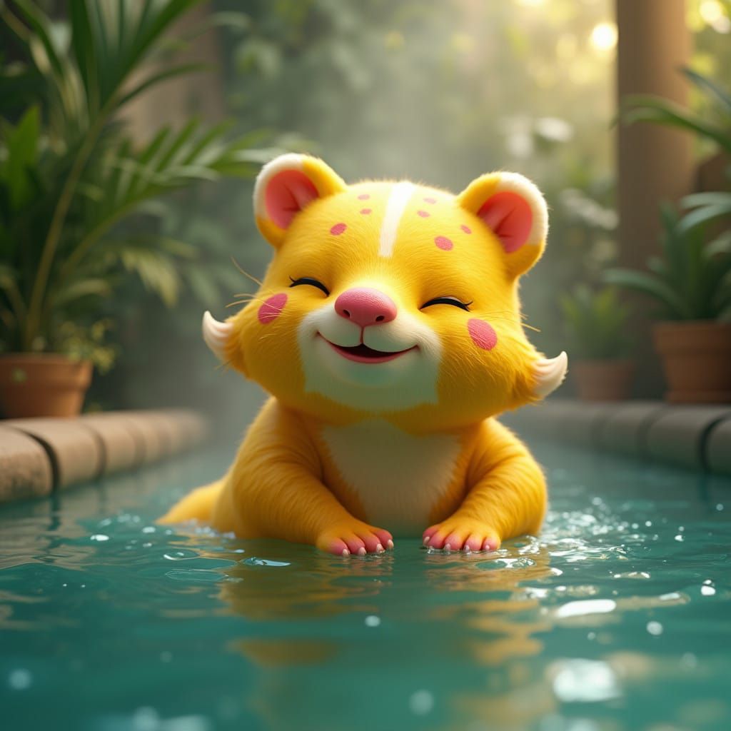 A yellow badger with pink polka dots instead of stripes enjoying ...