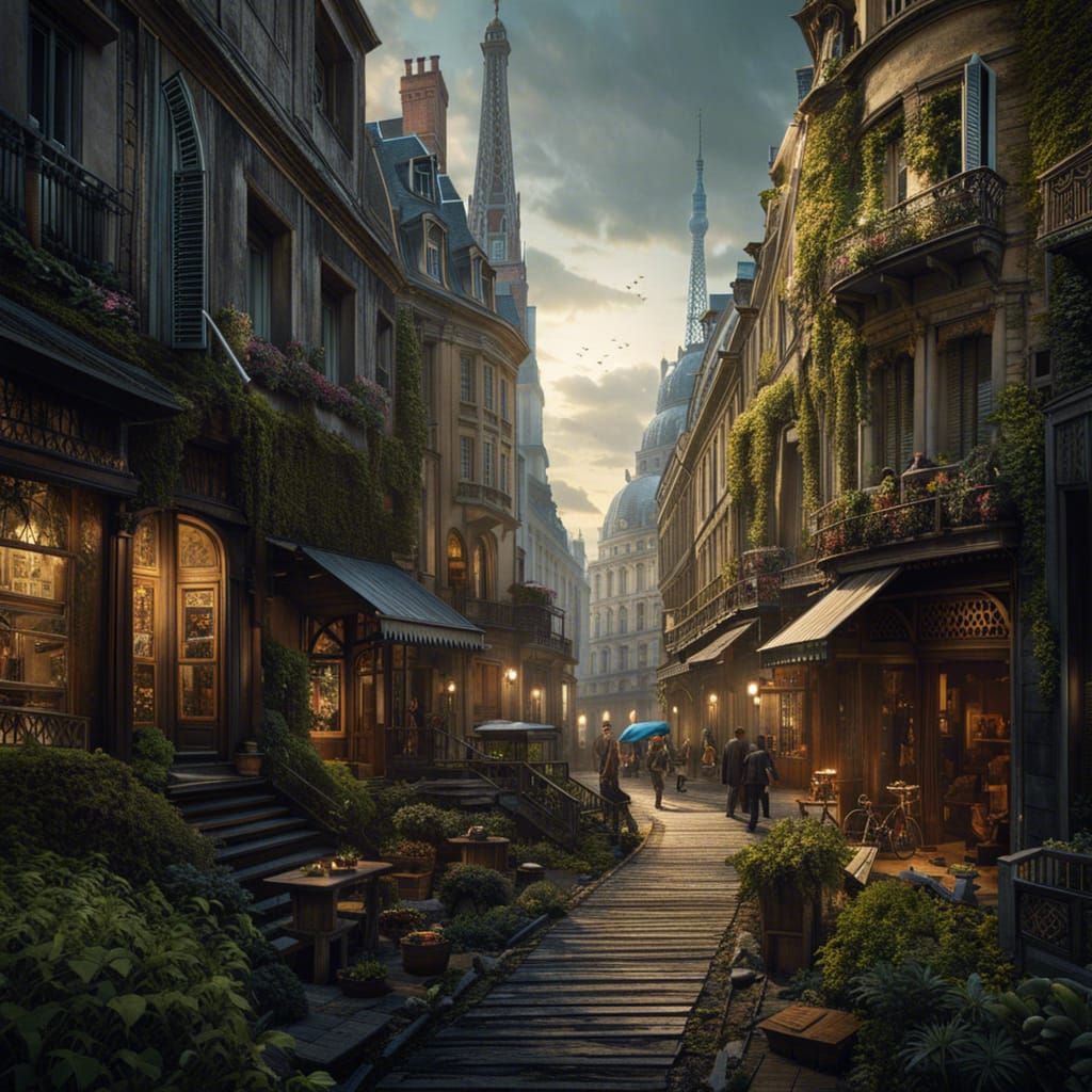 Futuristic Overgrown Post-Apocalyptic Paris Neighborhood. - AI Generated Artwork - NightCafe Creator