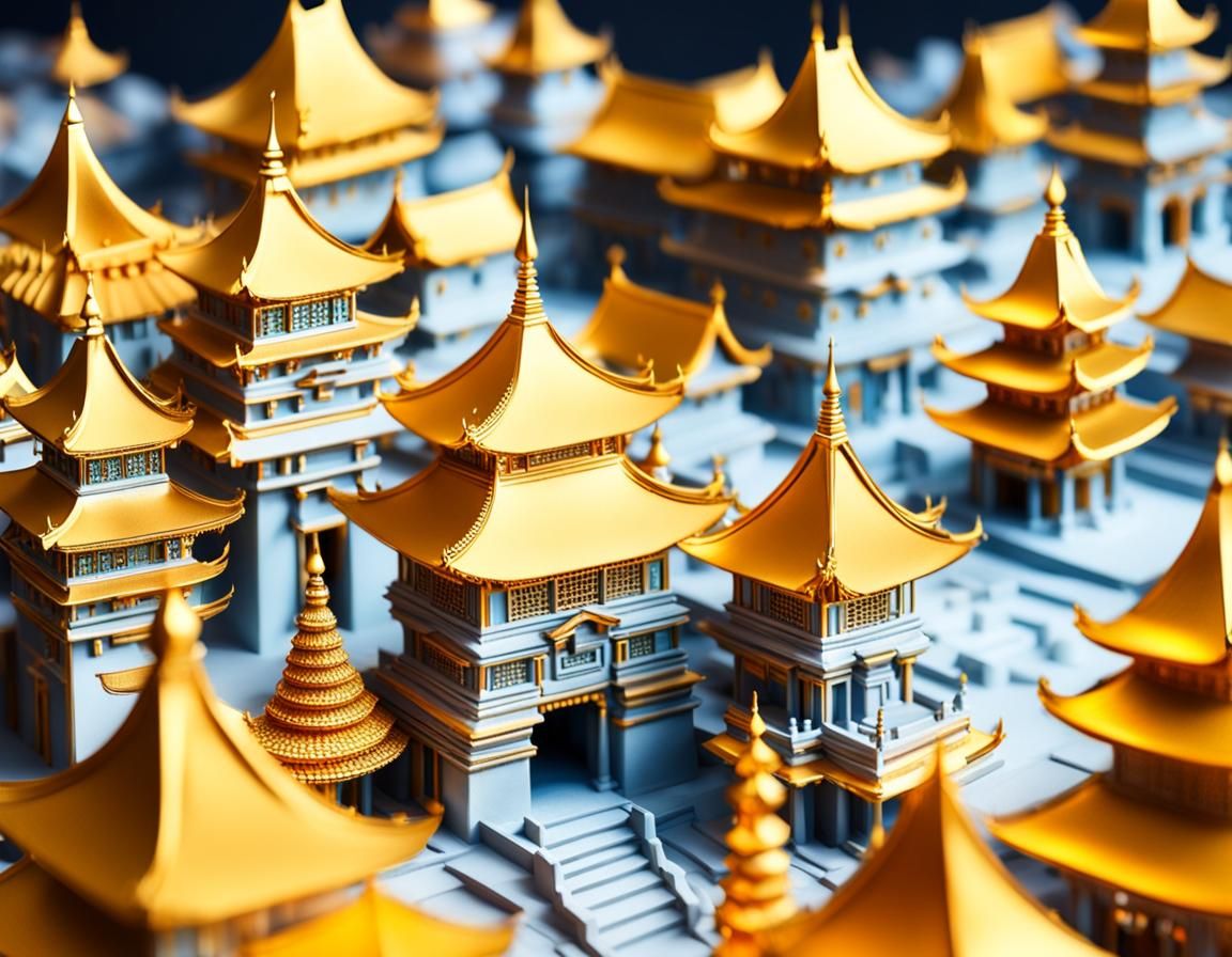Golden miniature temples - AI Generated Artwork - NightCafe Creator