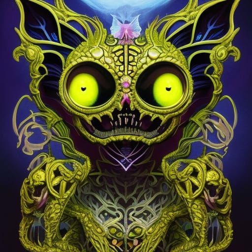 Full Body Highly intricate Cute gremlin skeleton creature, big shiny ...