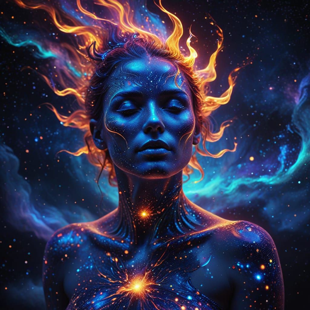 Surreal Cosmic Encounter Under Astral Flames - AI Art