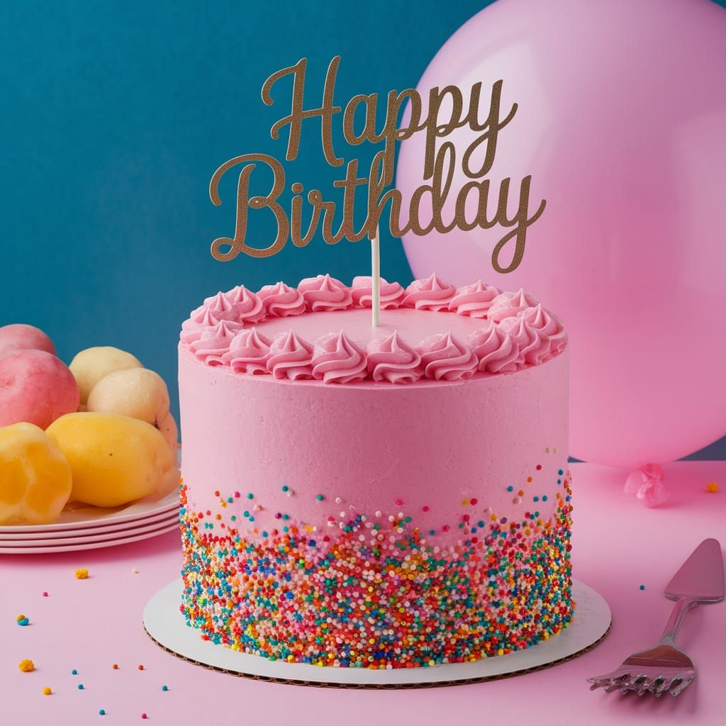 A Big Pink Cake With Happy Birthday On Top