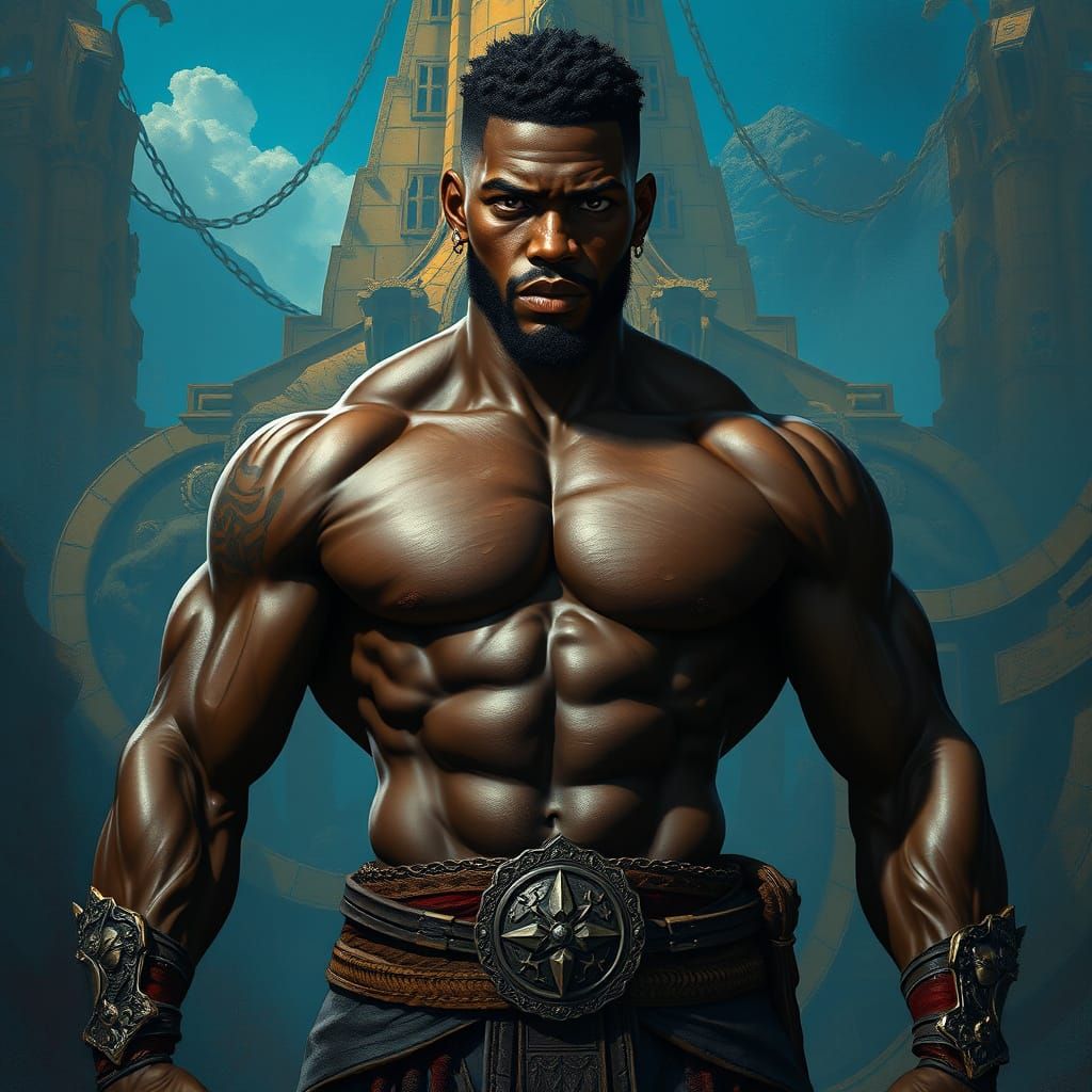 Mighty Black Hero in Fantastical Realm - AI Art
