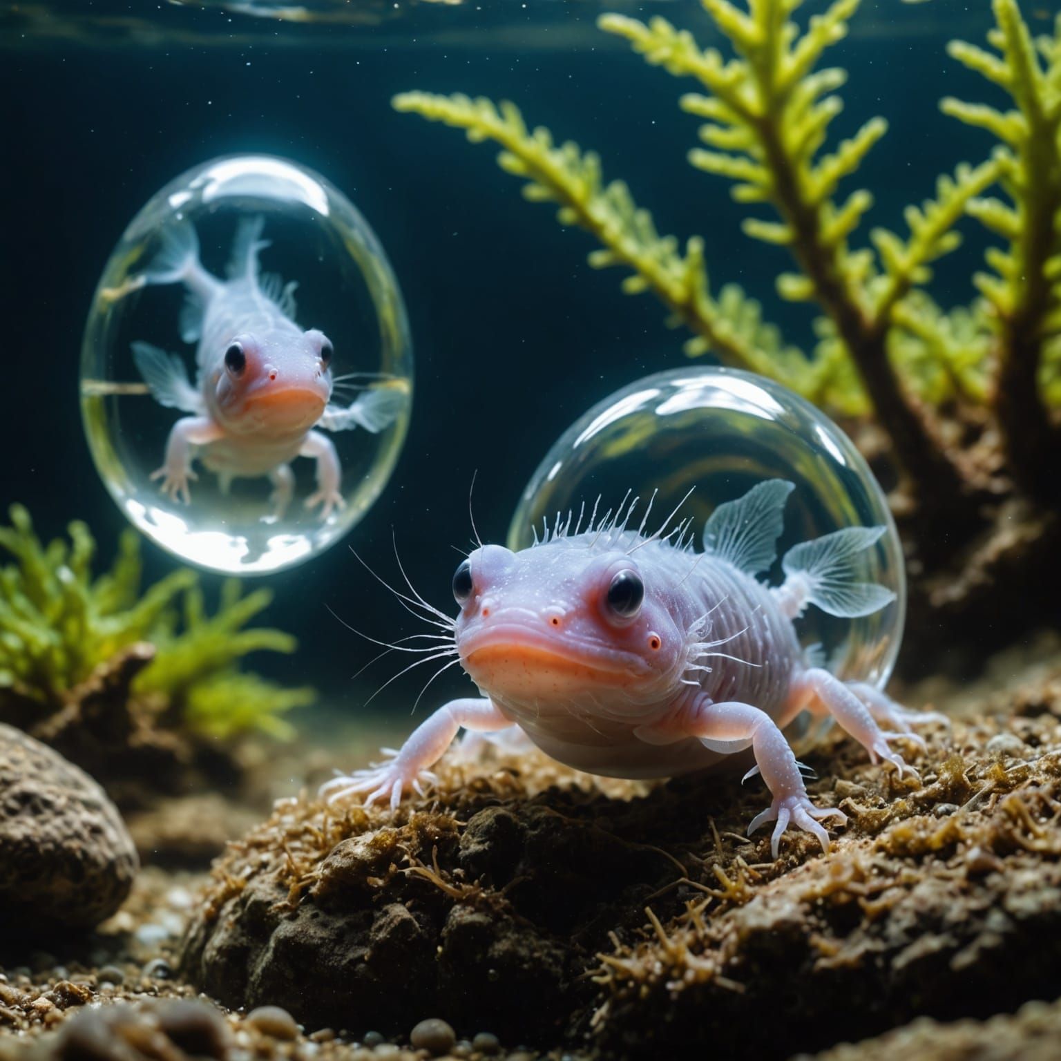 Axolotl : A macro shot of newly hatched axolotls emerging from their ...