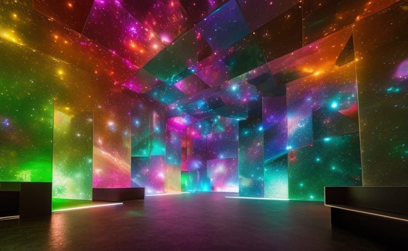 Insanely detailed photograph of a Galaxy Cubes in colorful dark rainbow ...