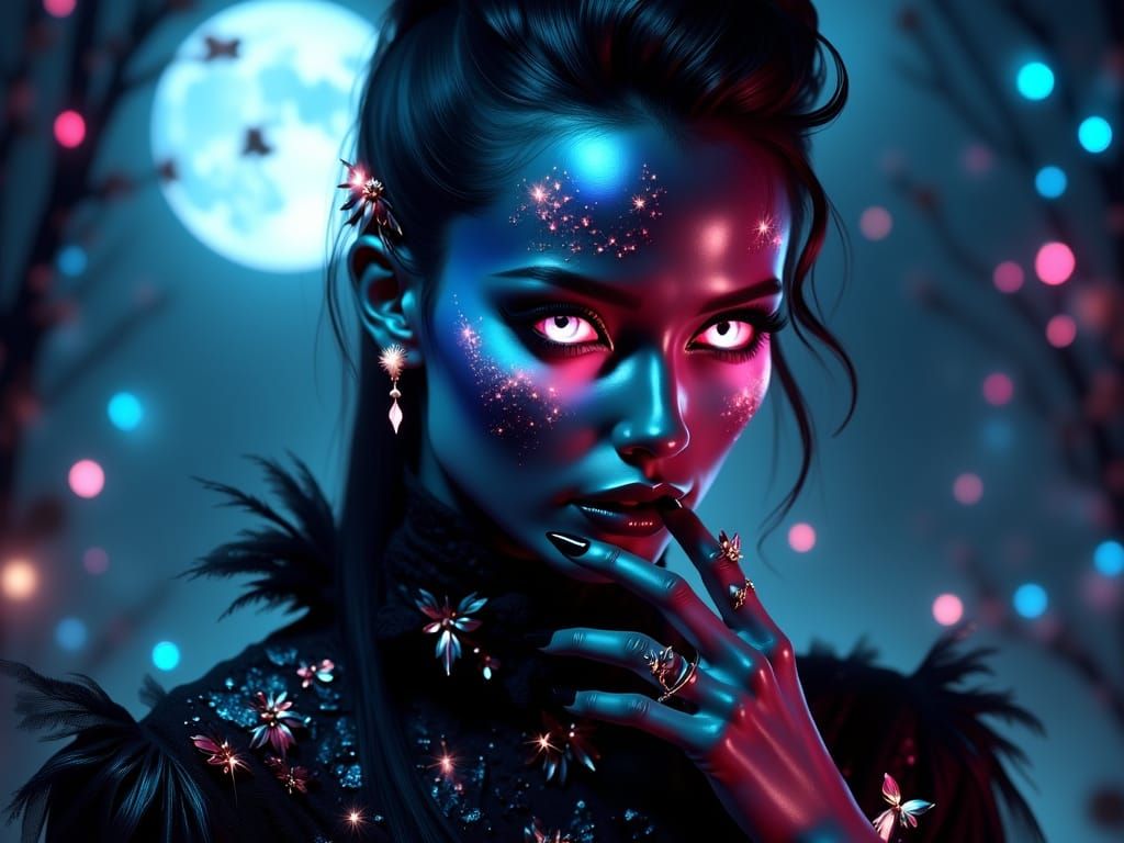 Ethereal Vampire in Iridescent Finery - AI Art