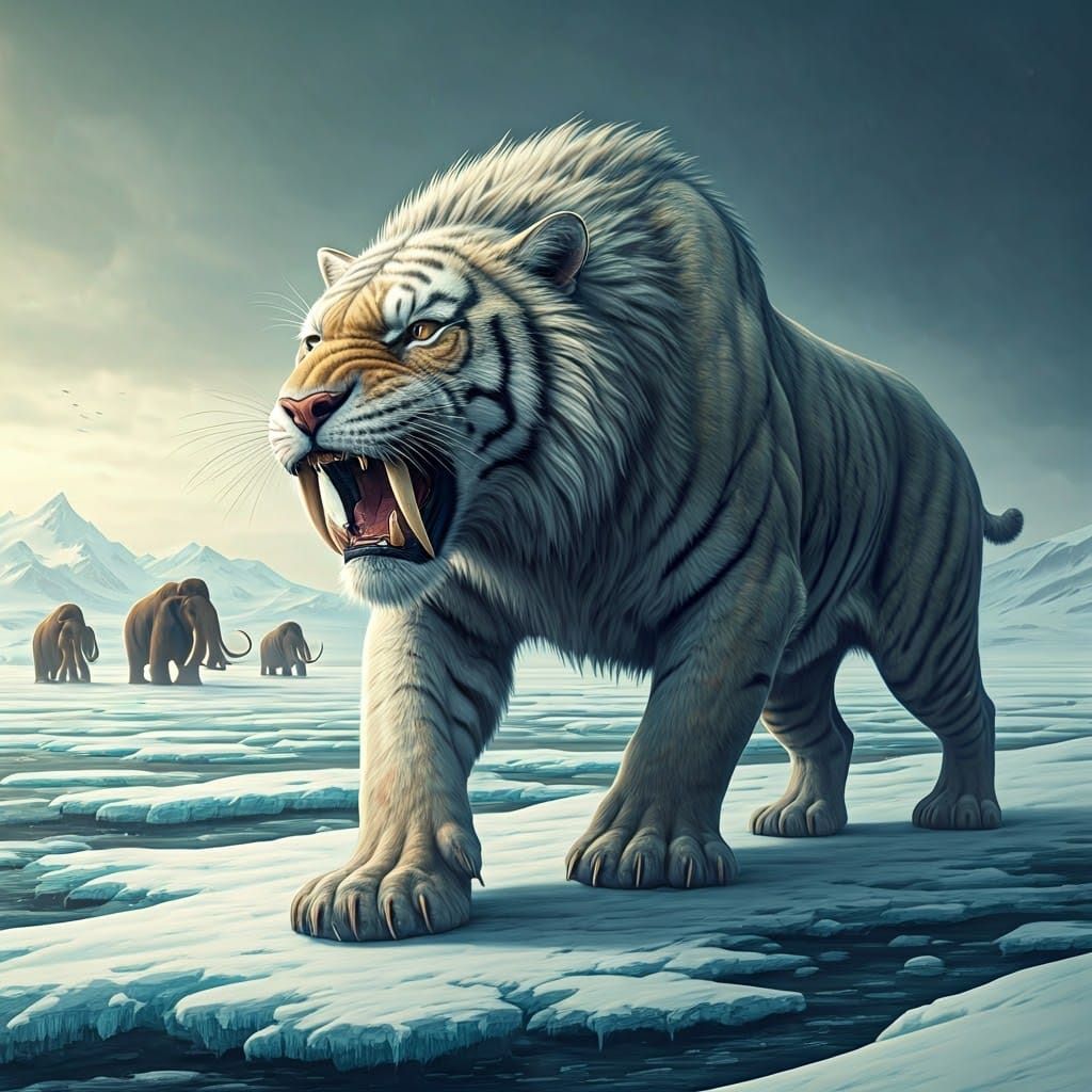 Extinct Creatures - Prehistoric Saber-Toothed Tiger in a Fro...