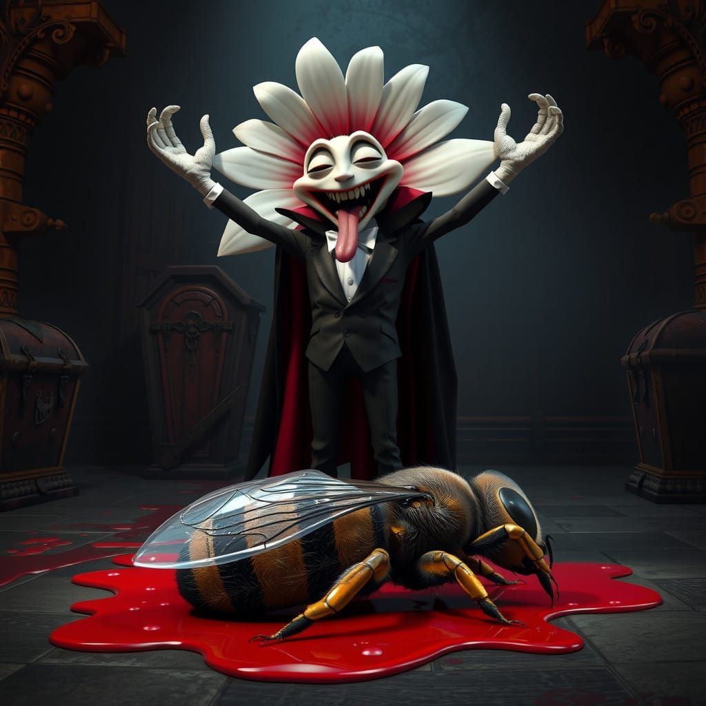 A 3d cgi pixar style humanoid vampire daisy dresse... - AI Art