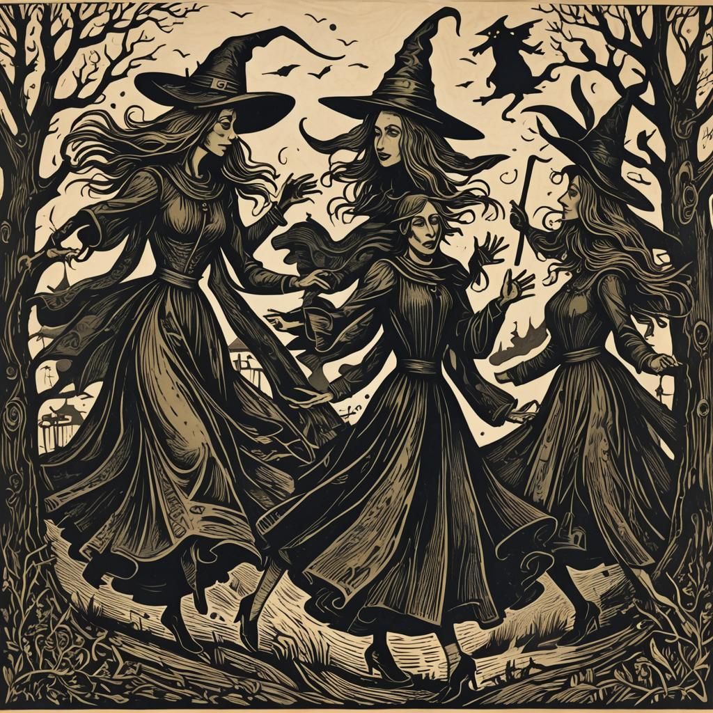 Woodcut Witches - AI Generated Artwork - NightCafe Creator