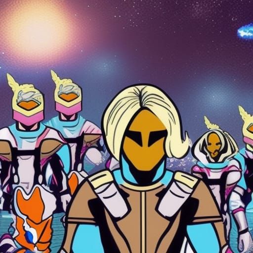 Blonde space warrior dude leads his squad into a battle into a battle ...