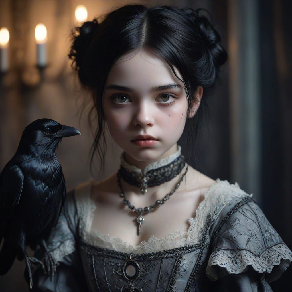 Hyper-realistic portrait photography. A gothic child of the Devil. Soft ...