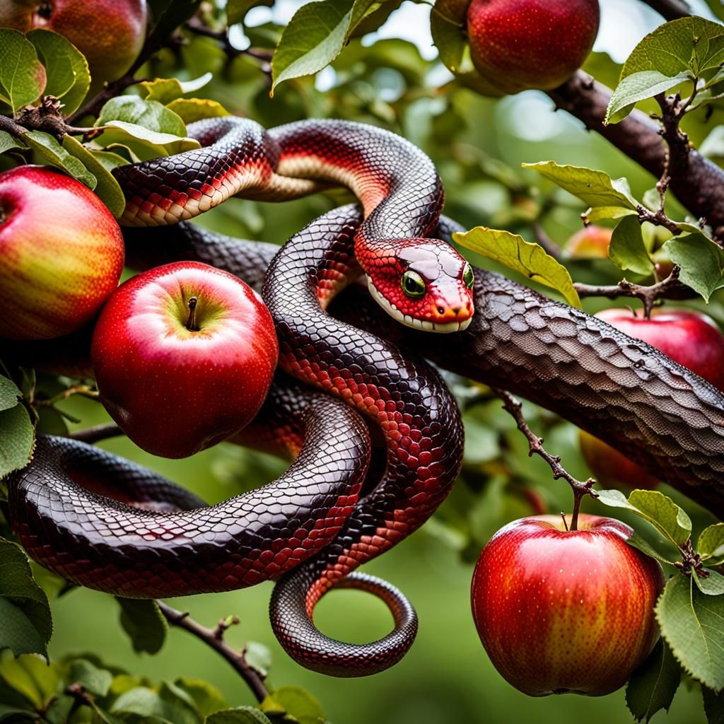 Snake in a Apple Tree - AI Generated Artwork - NightCafe Creator