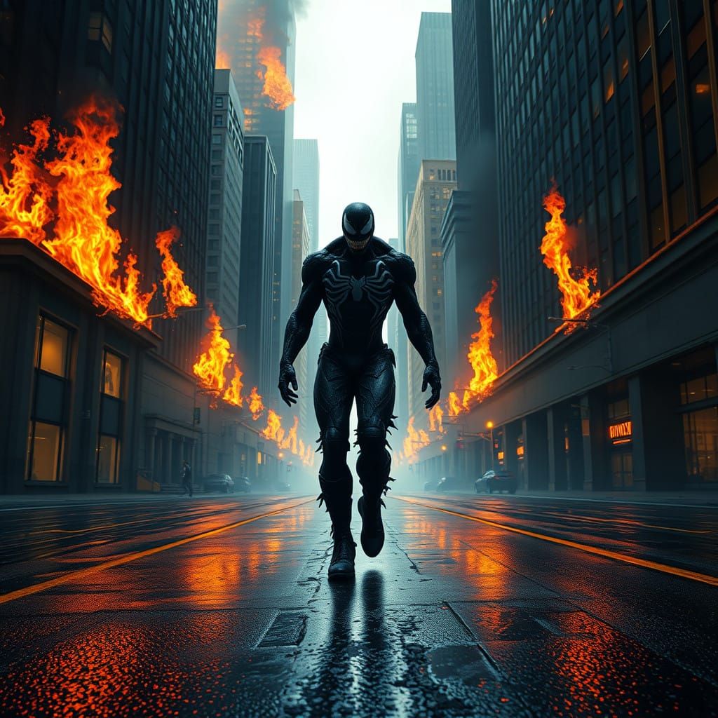 venom - Epic Venom Descends Upon a Burning Metropolis in a C...