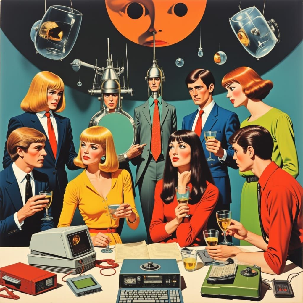 Surreal 1960s Sci-Fi Dreamscape with Distorted Mem... - AI Art