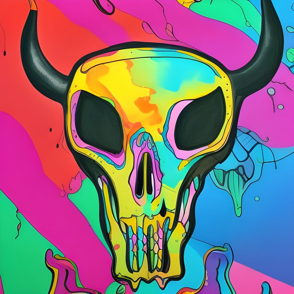 Cyborg bull skull ink dripping drawing - AI Generated Artwork ...