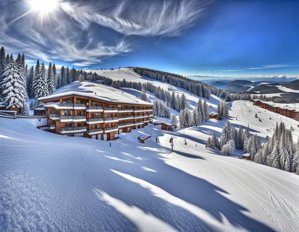 ski resort, sunny day, blue clear sky, nitid, hdr, panoramic - AI ...