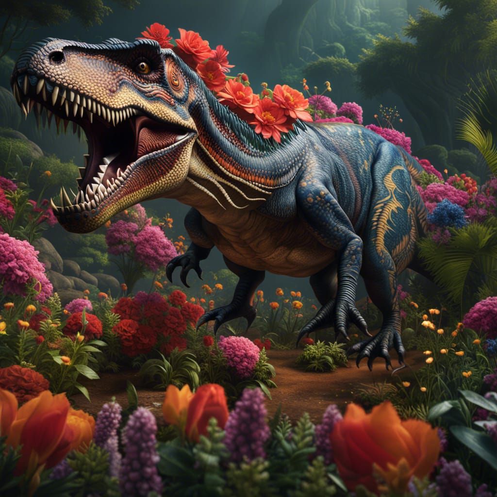 Flower T-Rex - AI Generated Artwork - NightCafe Creator