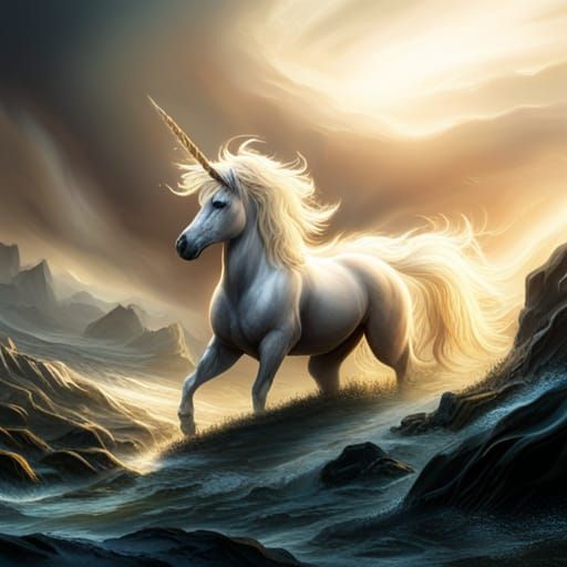 rampaging fantasy unicorn with etched horn - AI Generated Artwork ...