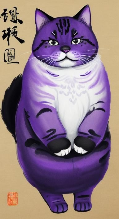 fat violet cat / chinese poster - AI Generated Artwork - NightCafe Creator