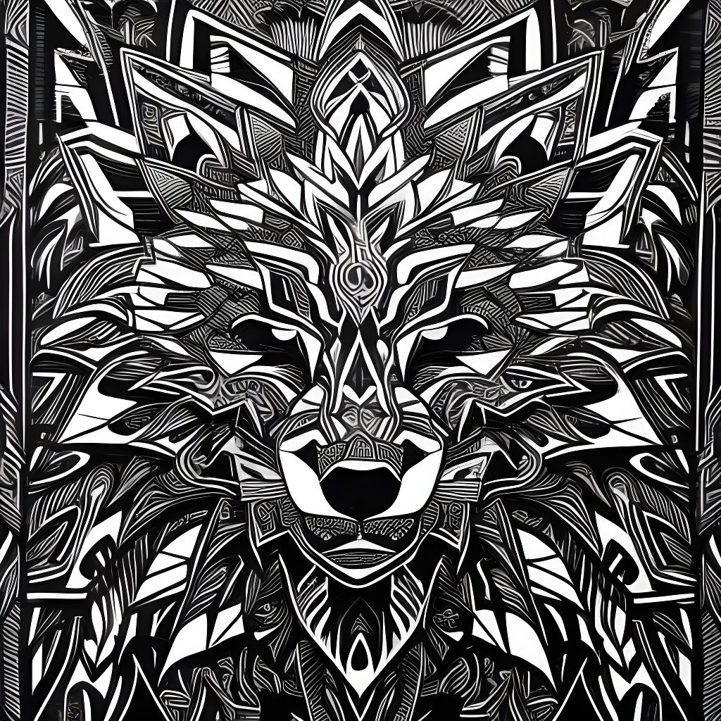 wolf, doodle art style, heavy lines, black and white, Hans Ruedi Giger ...