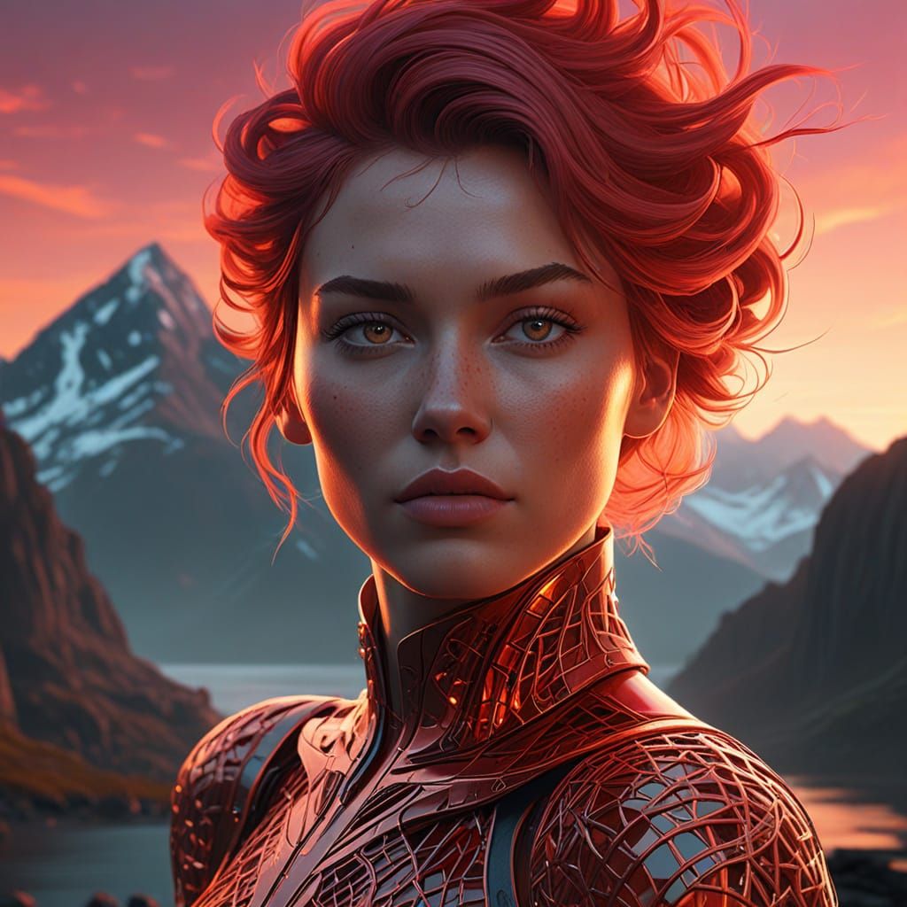 Ethereal Sunshine Woman in Dreamlike Landscape - AI Art