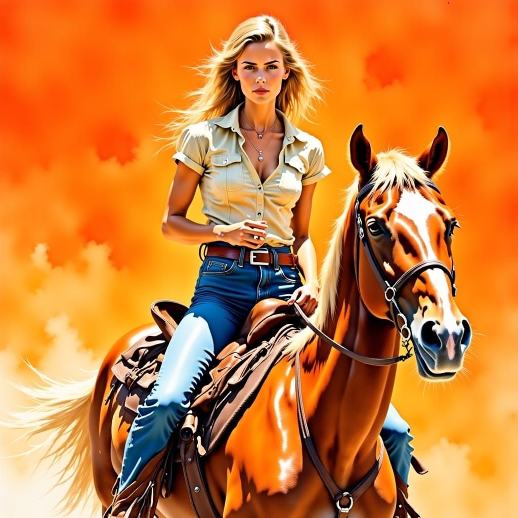 Blond on Blond - Blond Western Cowgirl Gallops Forward