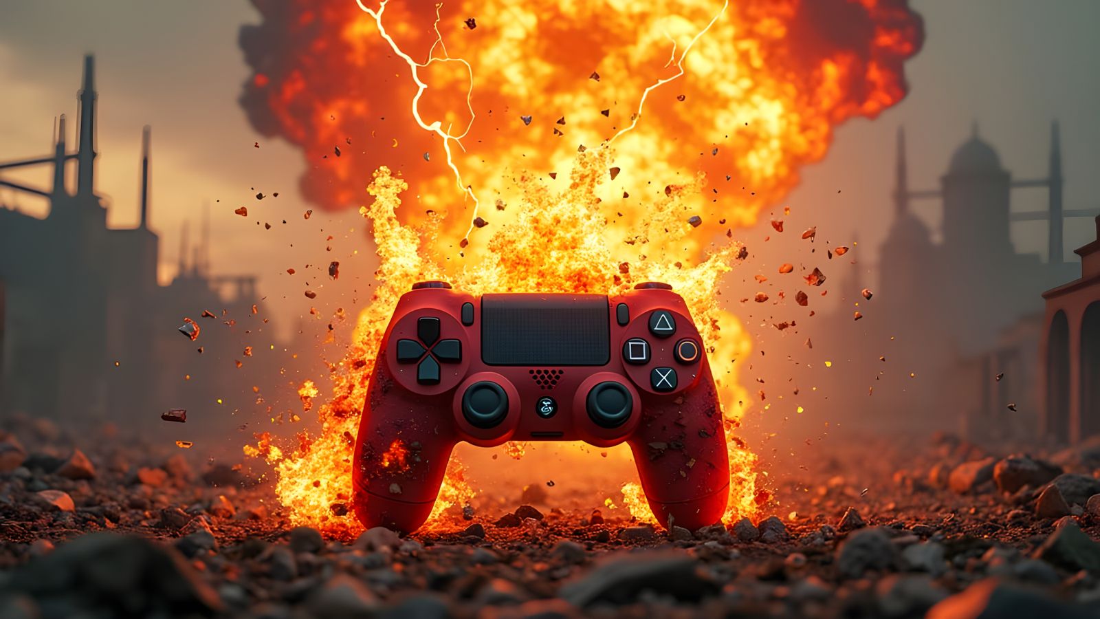 Gaming Controller Inferno Blends Iconic Game Lands... - AI Art