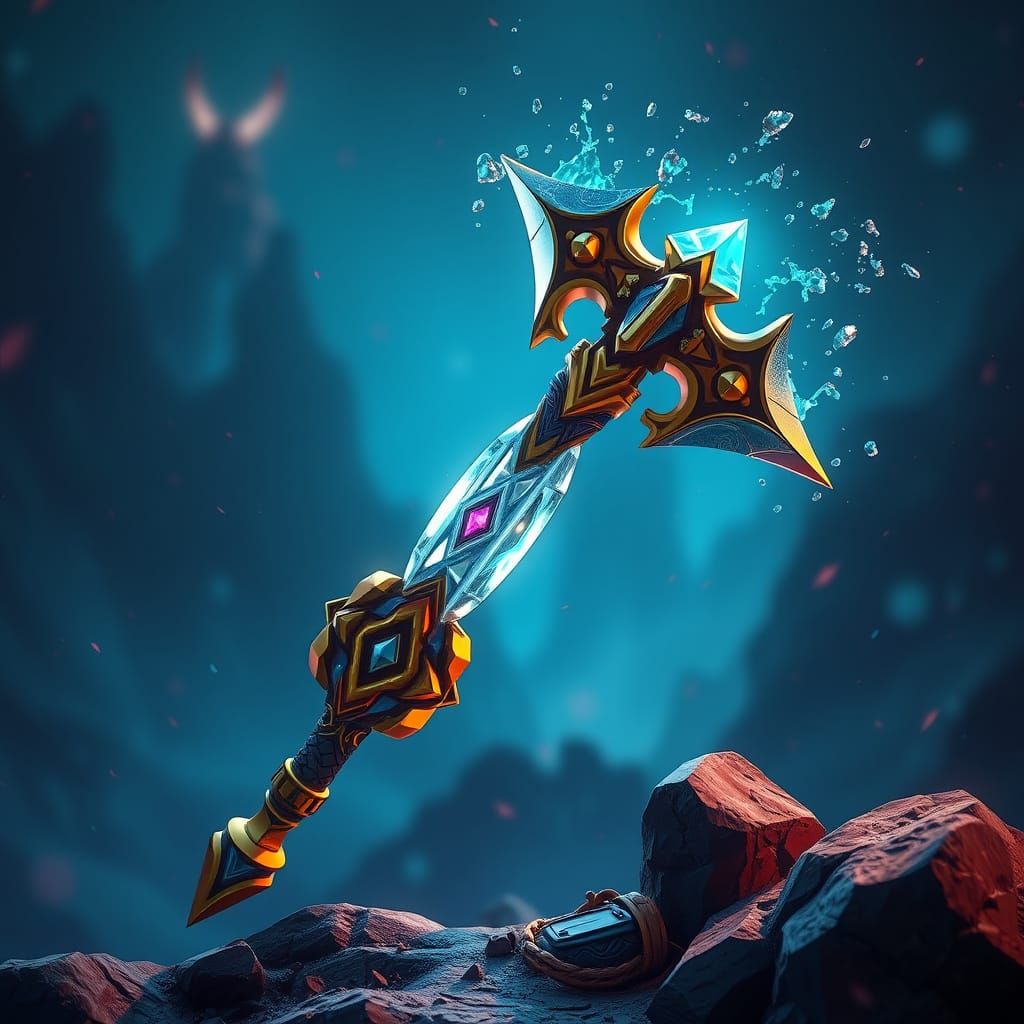 A Diamond Pickaxe - Epic Fantasy Pickaxe in Deep, Vibrant Co...