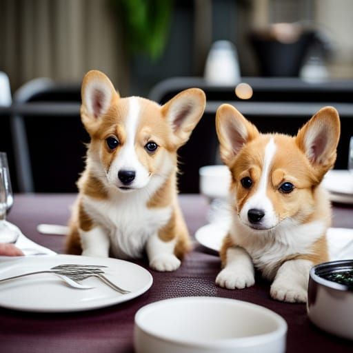 corgi puppies at the long dinner table - AI Generated Artwork ...