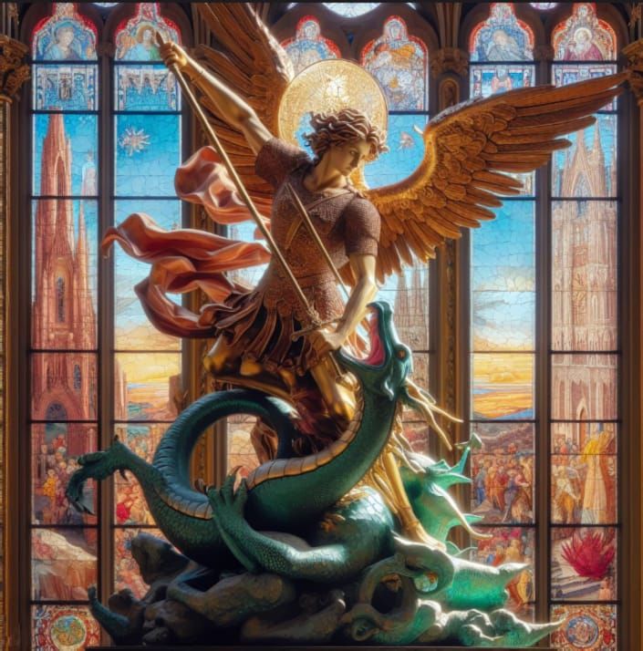 Saint Michael slaying the dragon - AI Generated Artwork - NightCafe Creator