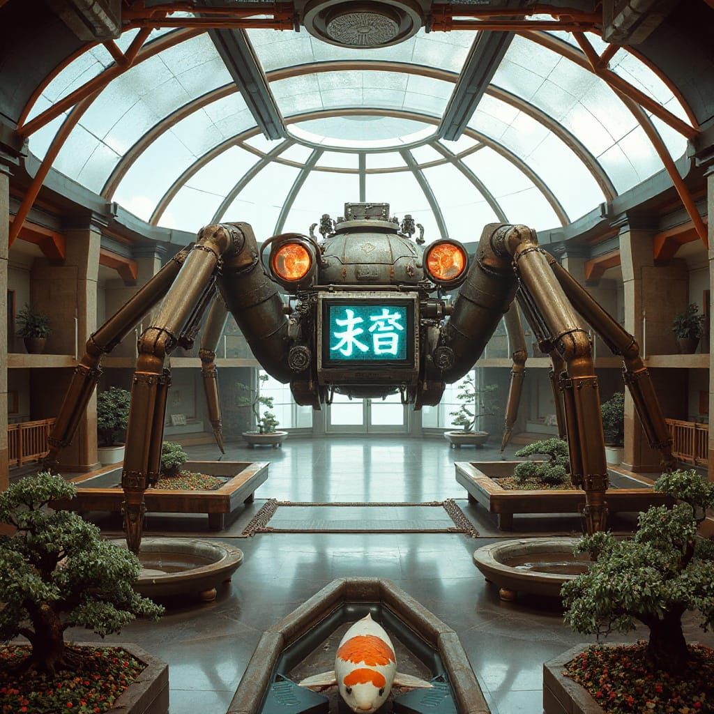 Dieselpunk Spider Robot Strolls Through Neo-Classi... - AI Art