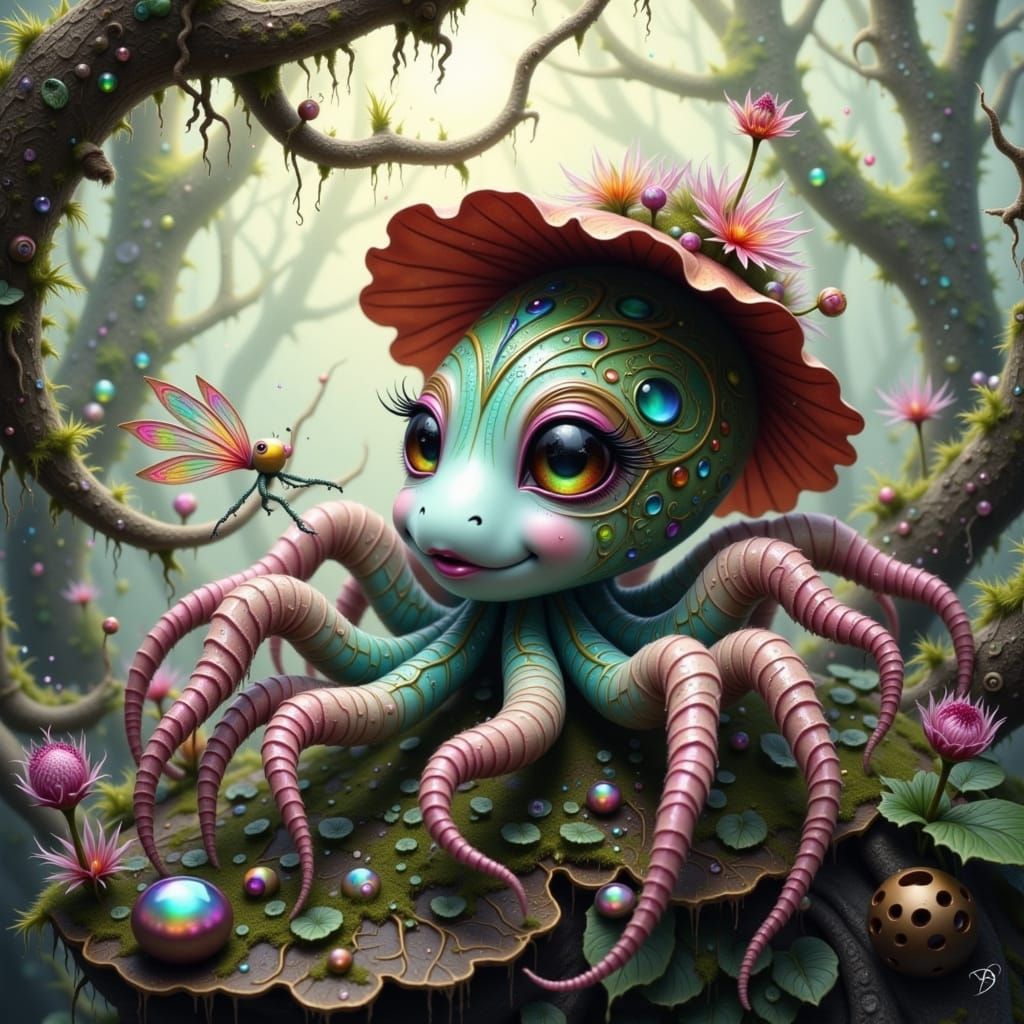 Whimsical Faerie Punk Creature with Iridescent Win... - AI Art