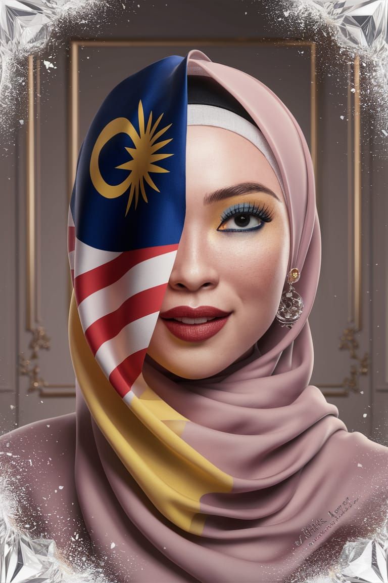 a close-up portrait of a beautiful malay woman with fair skin wearing a ...