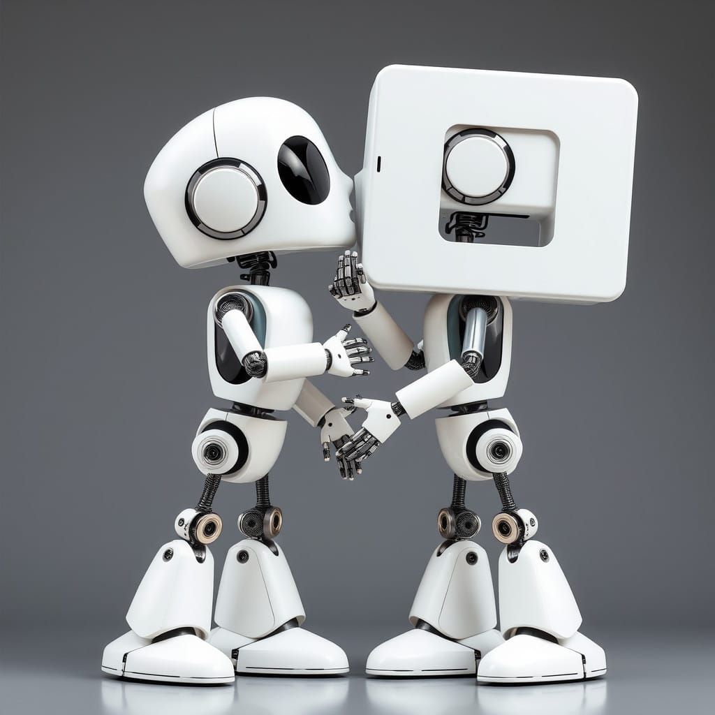 Two Robotic Numbers Embracing in a Tender Moment - AI Art
