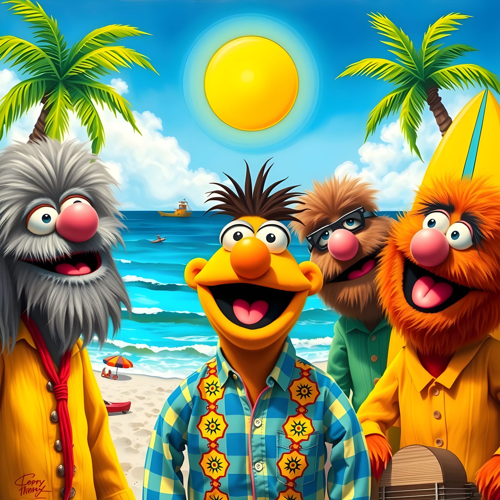 The Beach Boys as Muppets - Muppet Beach Boys in Vibrant Cal...