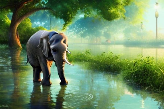 Elephant in Oasis #2 - AI Generated Artwork - NightCafe Creator